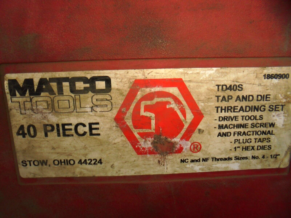 MATCO TOOLS 40 PC TAP & DIE THREADING SET (TD40S/1860900) | eBay