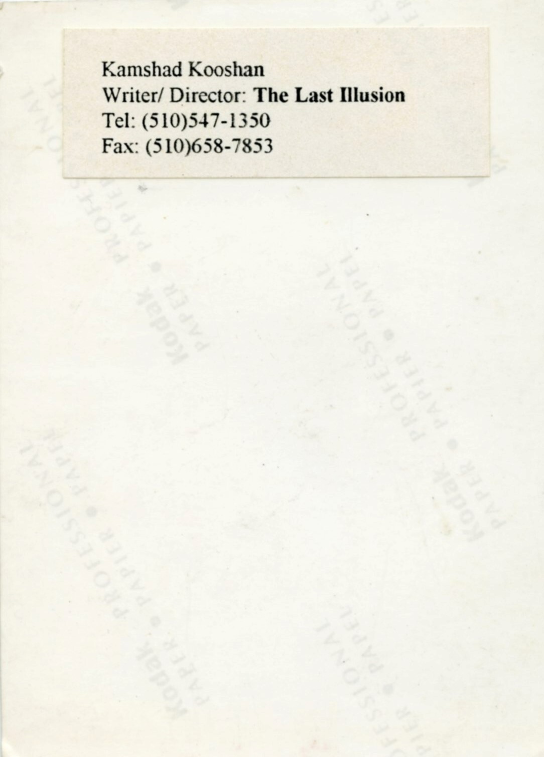 Photo - Kamshad Kooshan, Writer/Director: The Last Illusion. Black ...