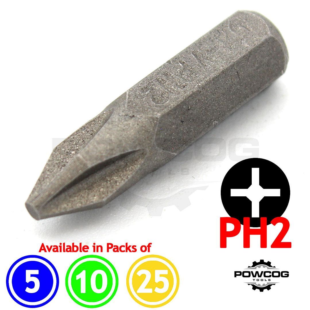 PROFESSIONAL 1/4" 25mm Bits Phillips PH2 Pozidriv PZ2 HEX H2.5 H3 H4 H5 ...