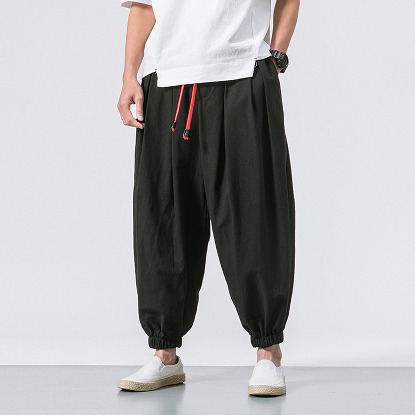 Men Harem Pants Loose Daily Wear Pure Color Men Pants Soft | eBay