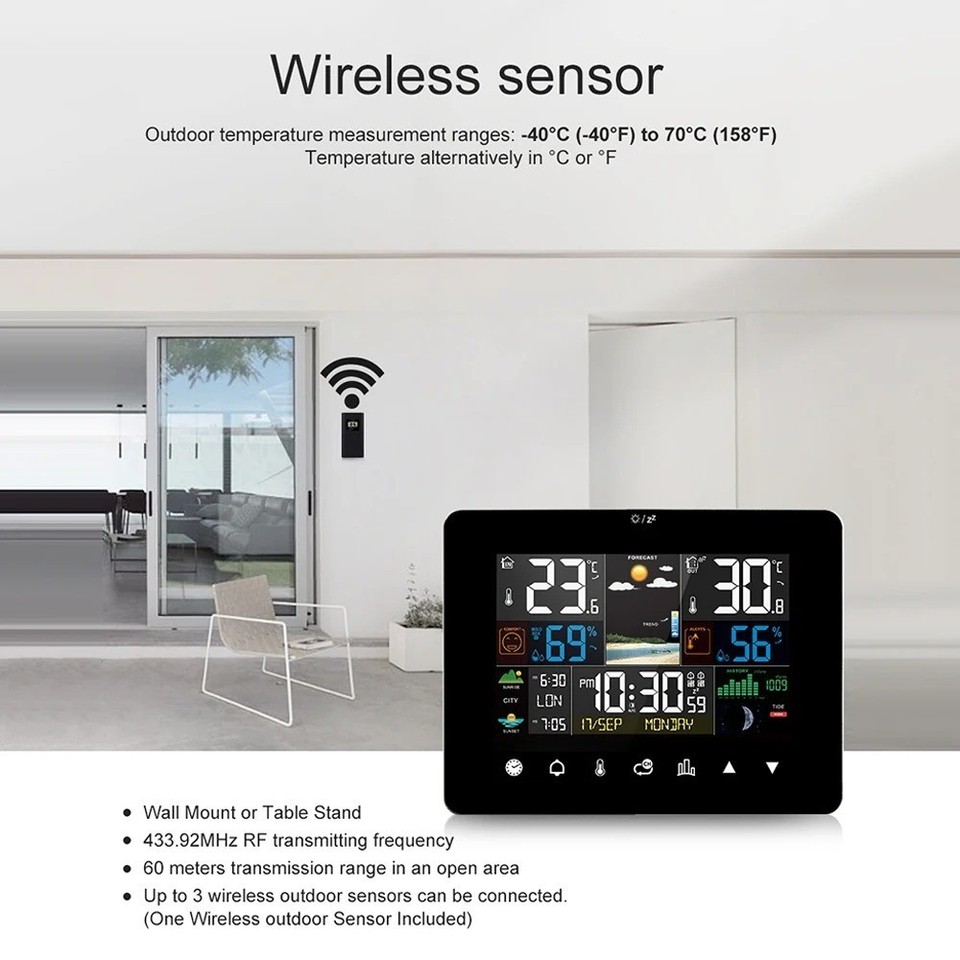 Wireless Weather Station Indoor Outdoor Digital LCD Weather Forecast ...