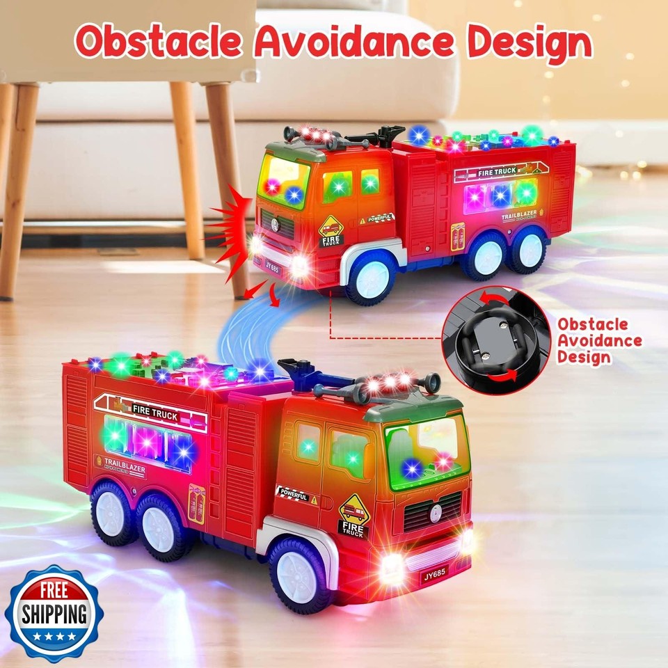 Fire Truck Toy With Music 4D LED Light Automatic Bump Light Up To | eBay