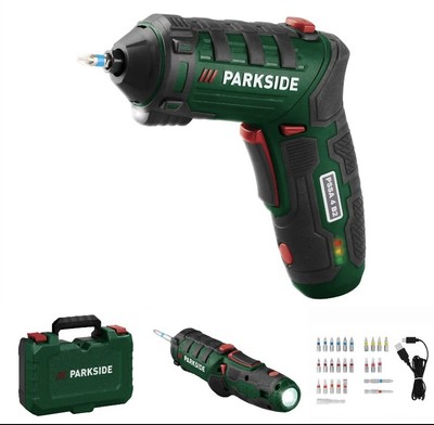 Parkside 4V Cordless Screwdriver Set & Carry Case | 26 Bits | USB-C ...