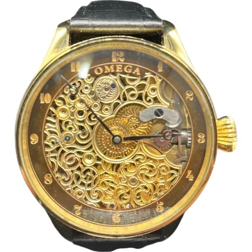 Omega Vintage Pocket Watch Custom Skeleton 22K Gold Plated Hand-Wind ...