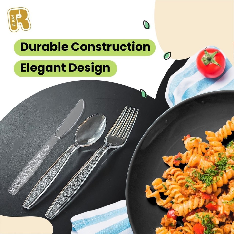 R-kay 400 Pcs Plastic Silverware Heavy Duty - Clear Forks Spoons And ...