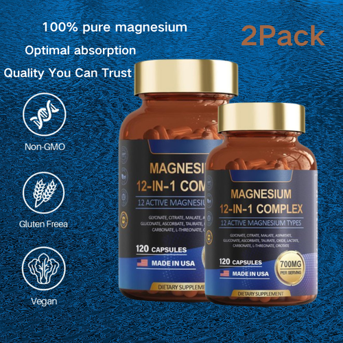 2 PCS Magnesium Complex 700mg 12 in 1 Magnesium Supplement with 120 ...