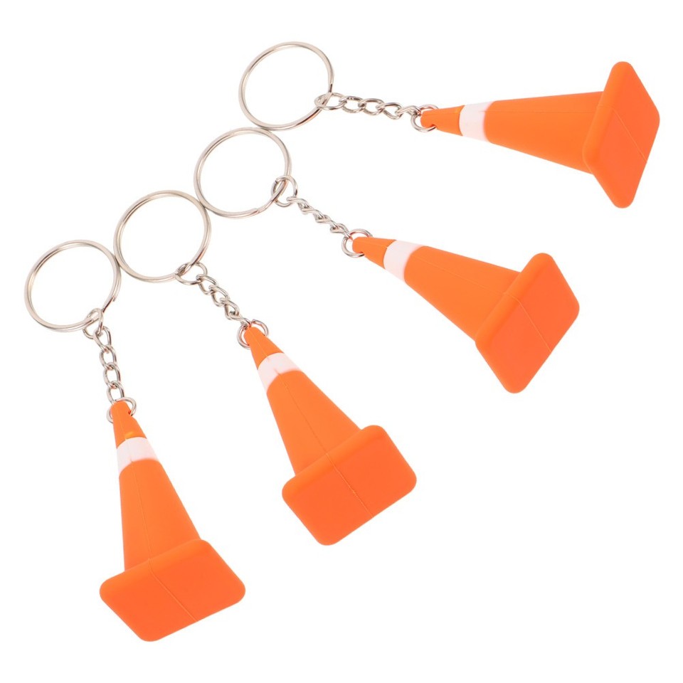 4 Pcs Simulated Road Cone Keychain Miniature Traffic Roadblock Ring ...
