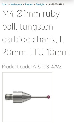 CMM Touch Probe Stylus M4 Thread shank 1mm Ruby 20mm Long A-5003-4792 ...