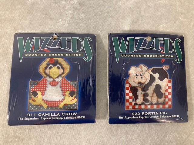 Lot of 2 Wizzers Cross Stitch Mini Kits Crow & Pig 3.75" x 3.5" Wire ...