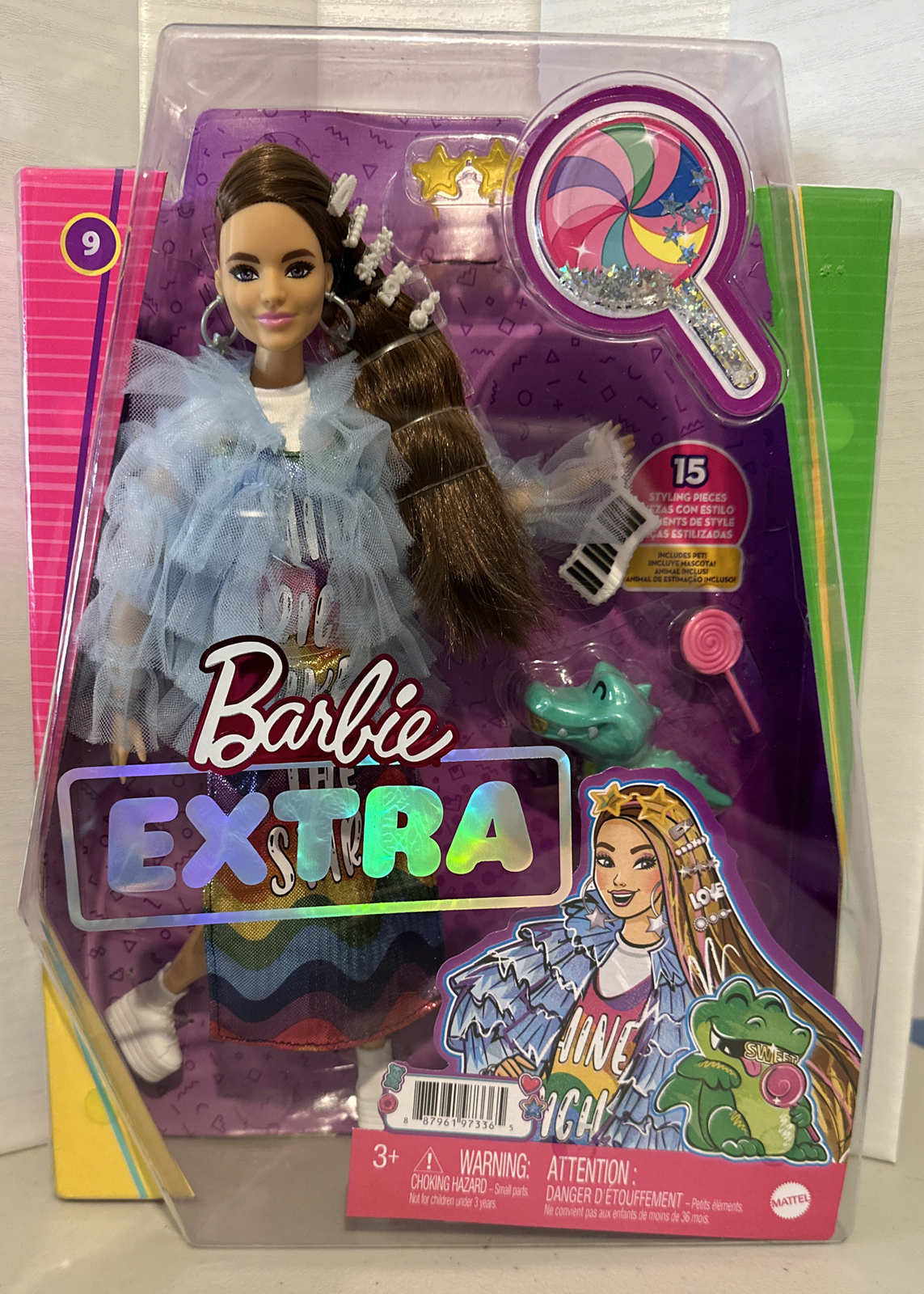 Barbie Extra Doll #9 in Blue Ruffled Jacket Pet Crocodile Bling Hair ...