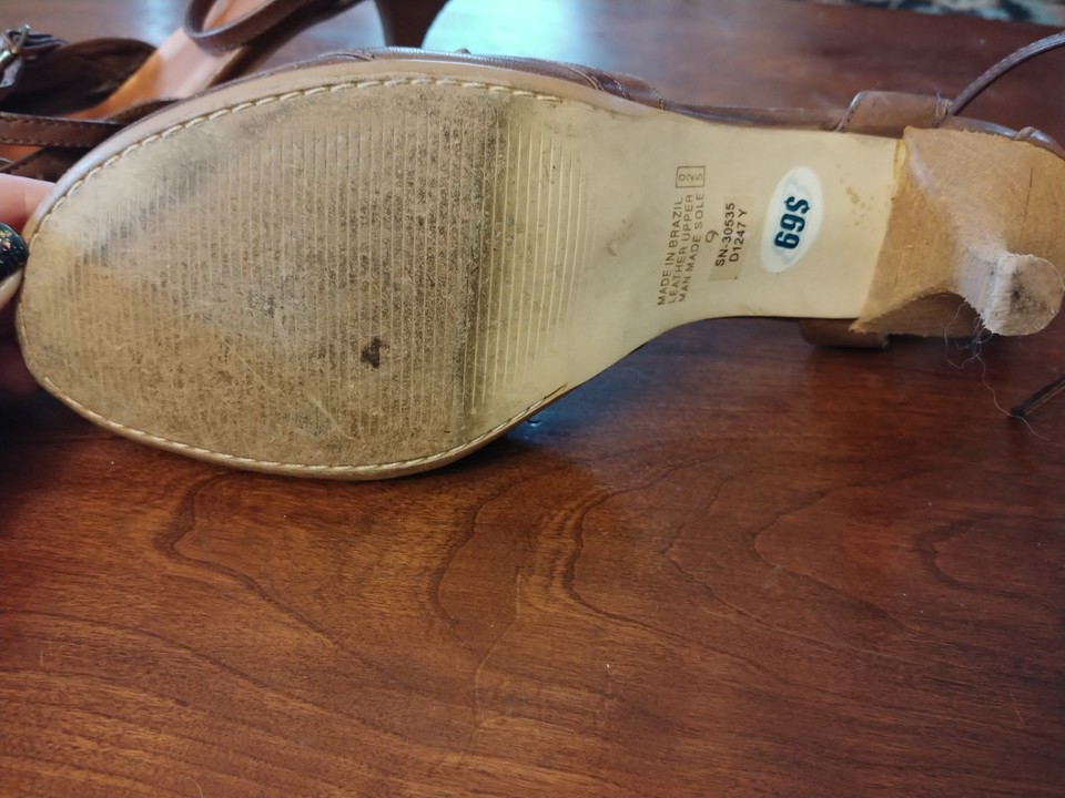 Soho Lab By Skechers Brown Taupe Woven Leather Heels 9 EUC Boho | eBay