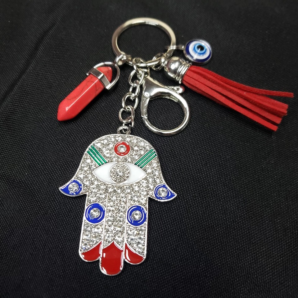 Hansa Hand Rhinestone Key Ring Evil Eye Third Eye Stone, Keychain ...