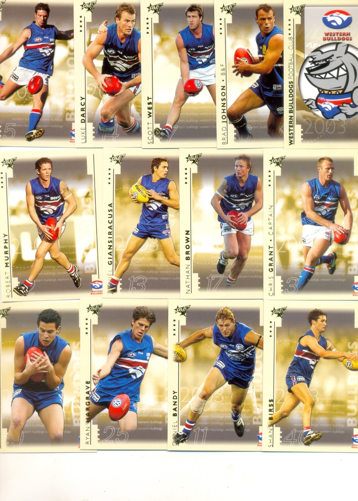 2003 AFL Select XL Series common 13 card team set - Western Bulldogs | eBay