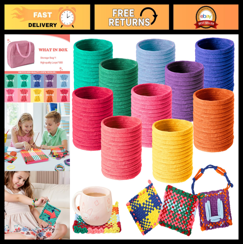 1000 PCS Weaving Loom Loops with Storage Bag - 10 Color Durable Nylon ...