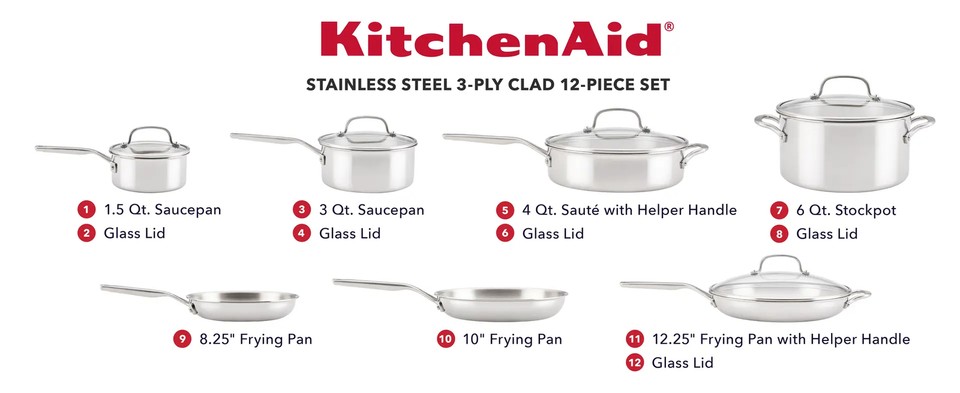 KitchenAid Tri-Ply Clad Stainless Steel 12-piece Cookware Set, NEW | eBay