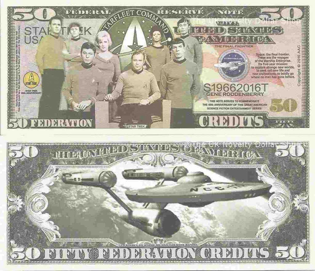 Star Trek 50th Anniversary Federation Dollar Bills x 2 Captain Kirk ...