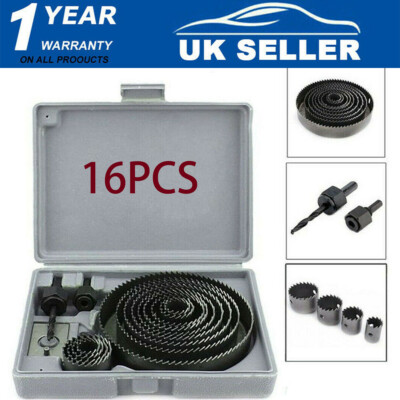 16Pcs Hole Saw Cutting Drill Bit Set Kit 19-127mm Wood Metal Circular ...