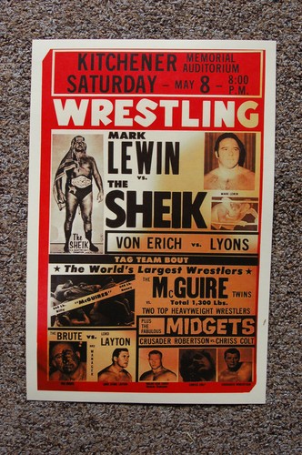 Mark Lewin vs The Sheik Wrestling Poster 1980 Kitchener Memorial ...