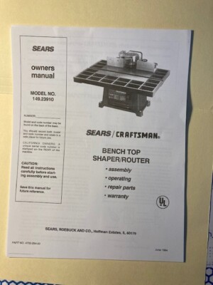 Owners Manual (COPY) Sears Craftsman Bench Top Shaper / Router Model ...