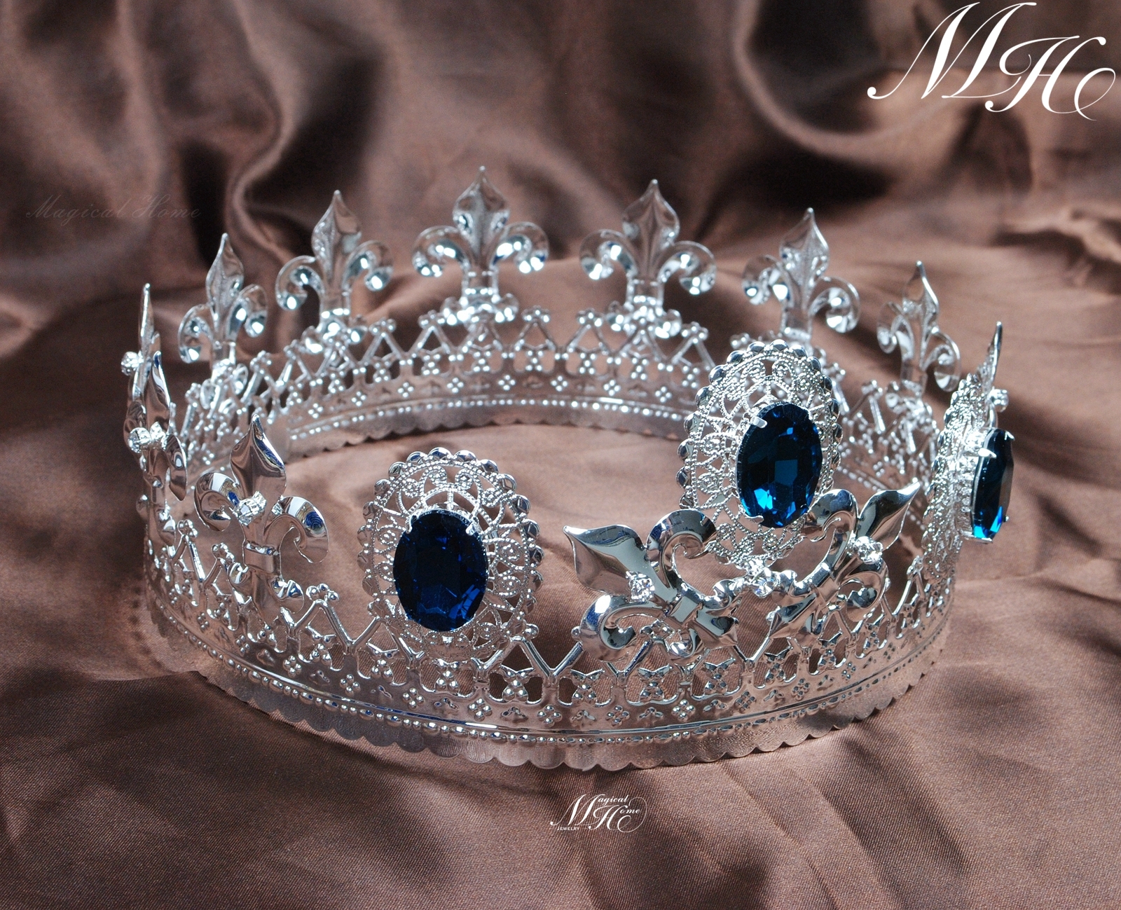 Blue Crystal Men Crown Imperial Medieval Tiara Headband Pageant Party ...