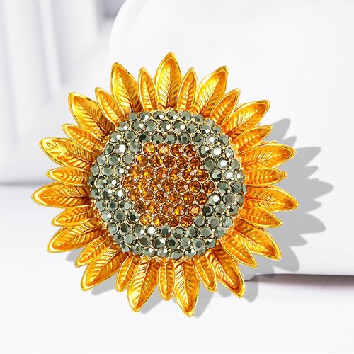 1pc Jewelry Charming Sunflower Flowers Yellow Rhinestone Crystal Brooch ...
