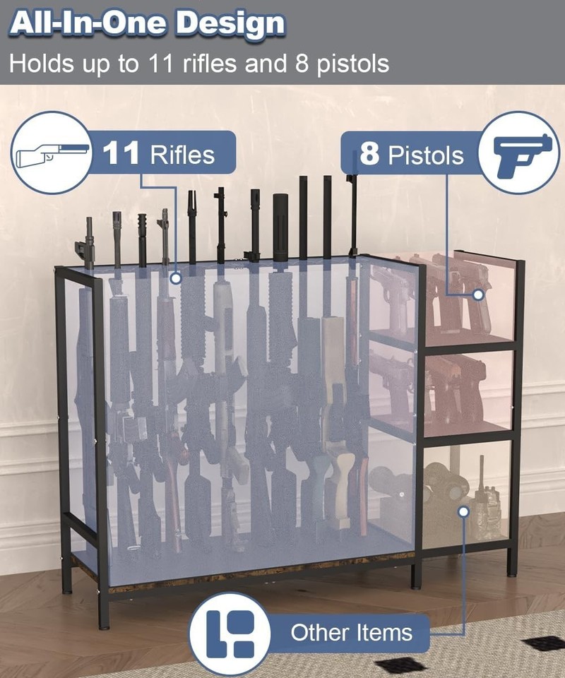 Gun Rack, Floor Standing Rifle Stand with Pistol Shelves, Vertical ...