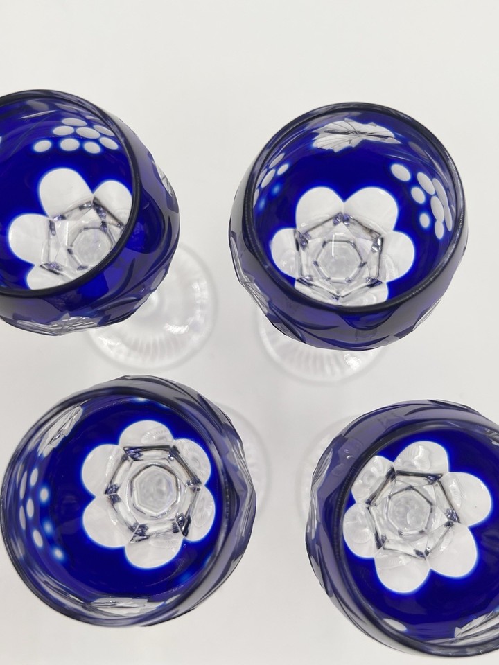 Vintage Crystal Bohemian Cut To Clear Cobalt Blue Brandy Cordial Sherry ...