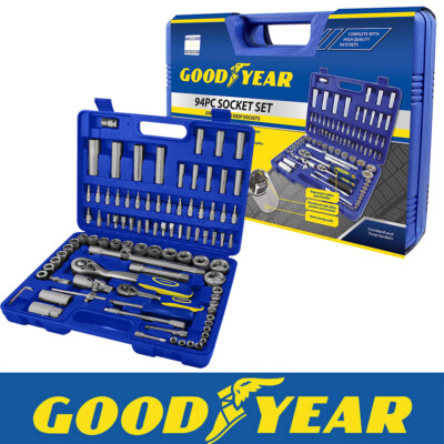 Goodyear 94PC 1/2" 1/4" Socket Set & Screwdriver Bit Torx Ratchet Case ...