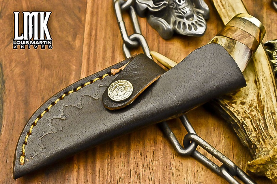 LMK Custom Hand Forged Hunting Skinner Knife Twist Damascus Ram's Horn Fishing | eBay