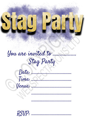1-100 PACK STAG DO PARTY INVITATIONS & Envelopes Stag Night Blue Gold ...