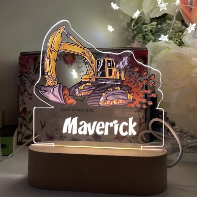 Personalised Excavator light Nursery Room Decor Lamp Birthday Gift ...
