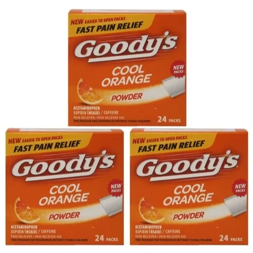 3 Pack Goodys Cool Orange Extra Strength Headache Powder Sealed Packets ...