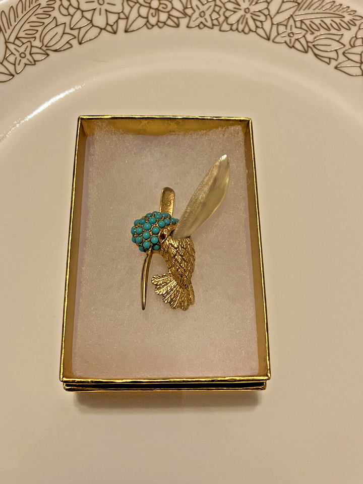 vintage Boucher hummingbird pin / brooch with blue faux turquoise and ...