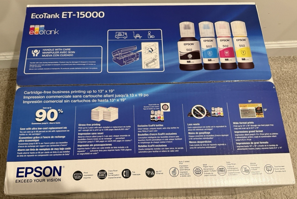NEW EPSON ECOTANK ET-15000 WIRELESS COLOR WIDE FORMAT ALL-IN-ONE INKJET ...