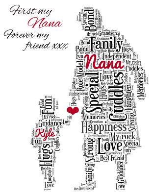 Personalised Word Art Nan Nana Gran Grandma GRANDSON Print Mothers Day ...