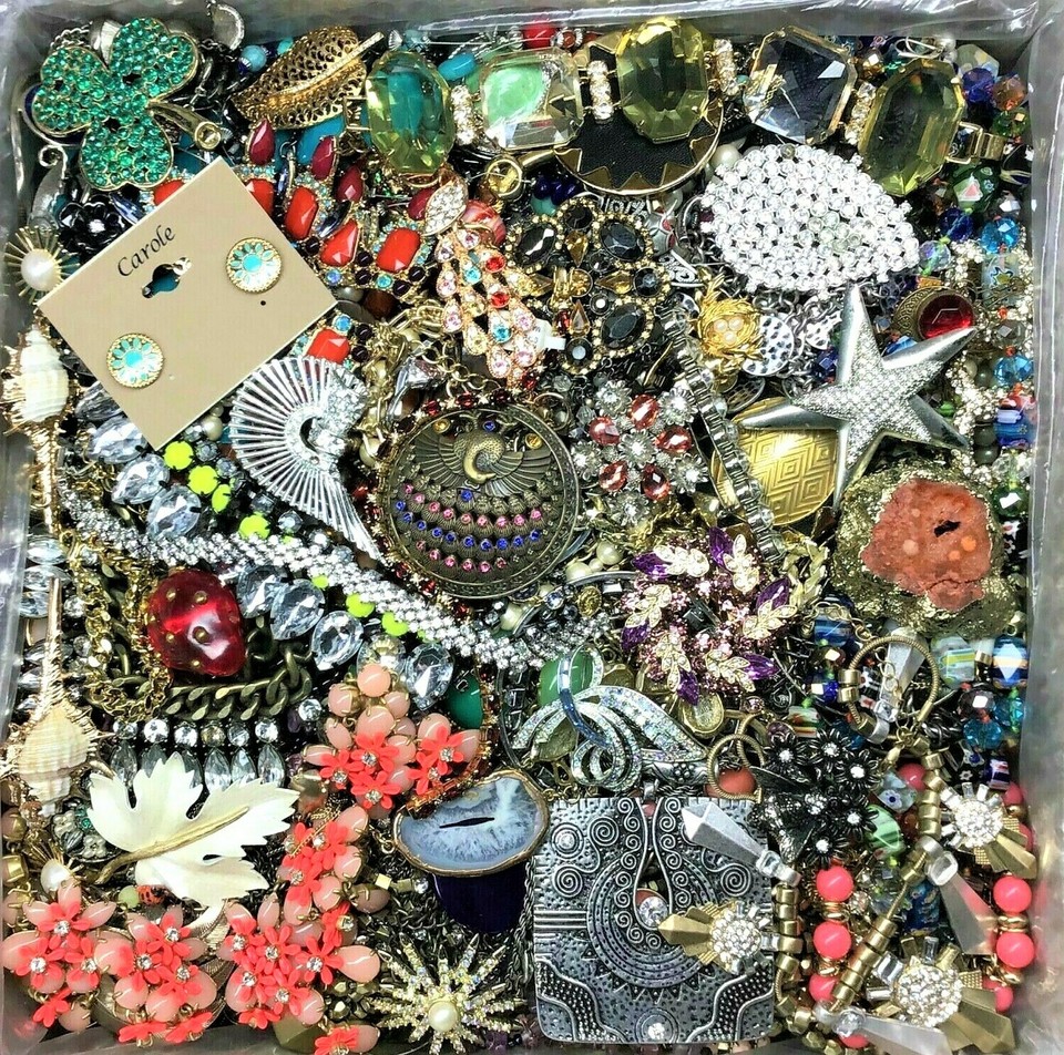 Unsorted Jewelry Vintage Modern Huge Lot Junk Craft Box FULL 3 POUNDS ...