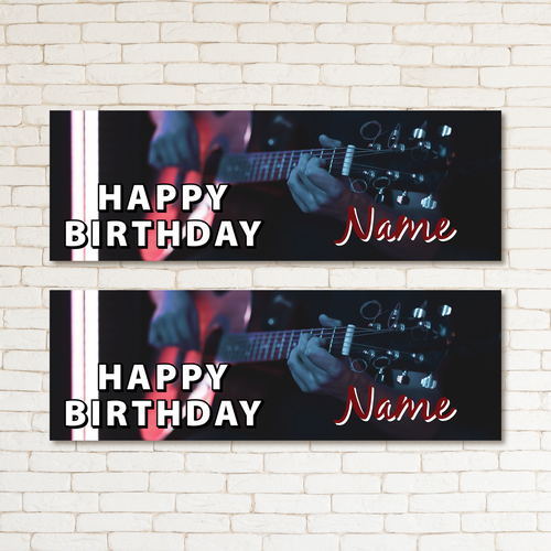 2 Personalised Guitar Birthday Banner Kid & Adult Party Decoration ...