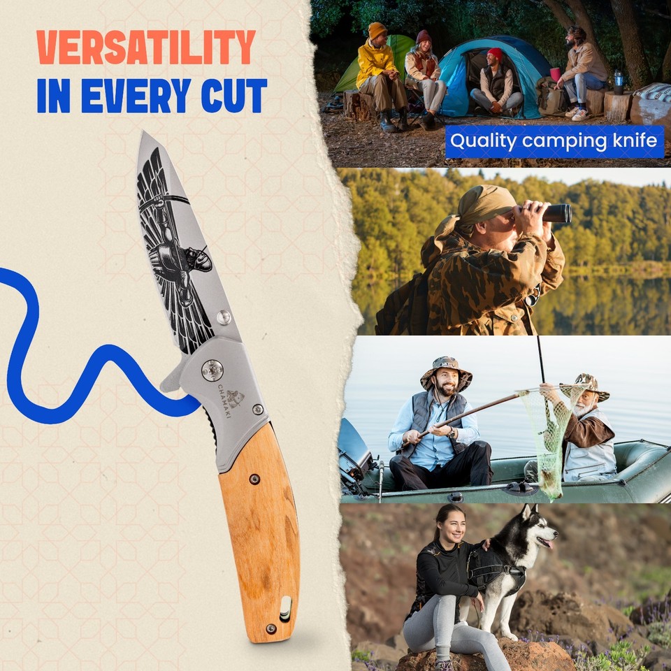 Chamaki Civilization Folding Knife Wood Handle EDC Pocket Knife Gift ...