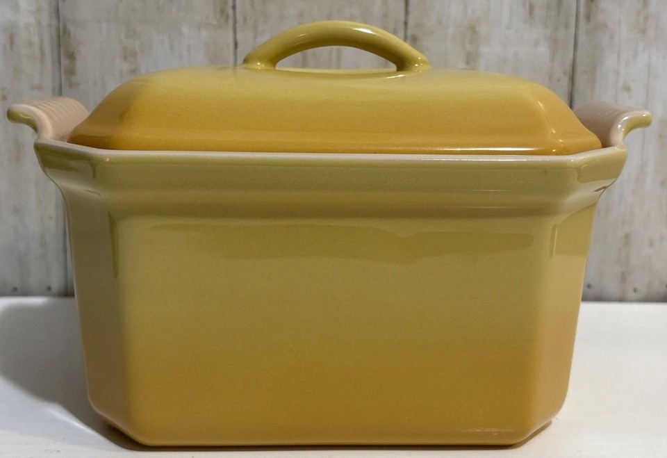 Le Creuset Heritage Stoneware Yellow Color .72 QT Pate Terrine w/Press ...
