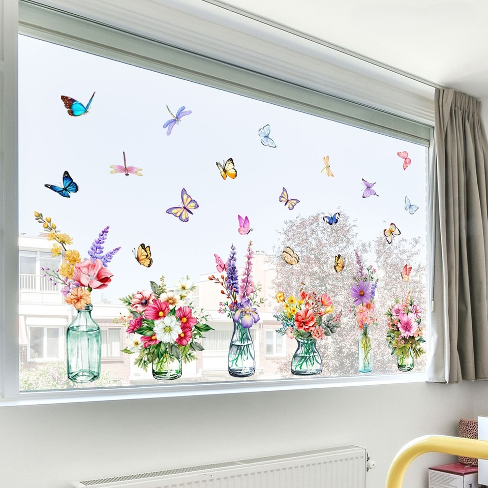 Modern Static Cling Window Sticker with Floral Butterfly Design for ...