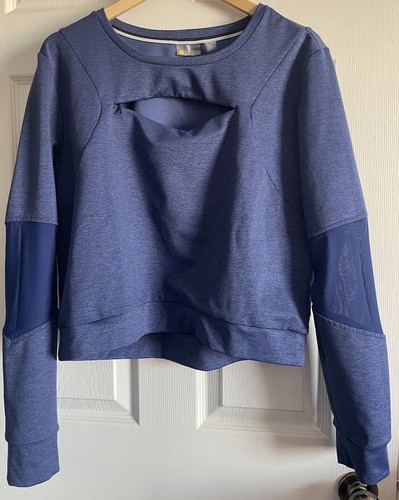 Zella Long Sleeve Top Chest Zipper Open Cut Out Mesh Detail Logo Size ...