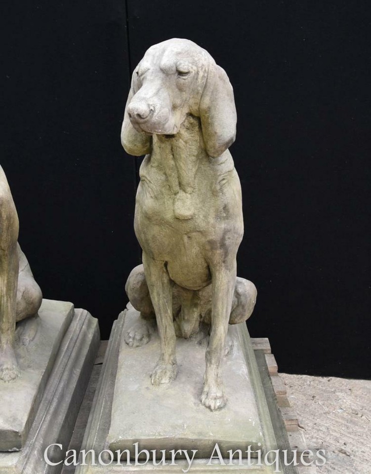 Pair Large Stone Guard Dogs Hounds - English Garden Gatekeepers | eBay UK