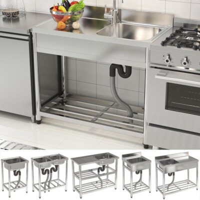 Commercial Kitchen Sink Stainless Steel Single Double Bowl Drainer Unit ...