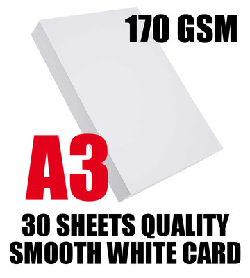 30 SHEETS A3 HIGH QUALITY SMOOTH COLOURED WHITE CARD / PAPER 170GSM ...
