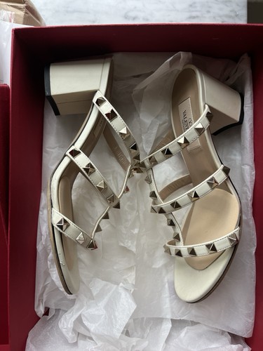 $800 VALENTINO Rockstud Slide Sandal Heels White Cream Leather 36 | eBay