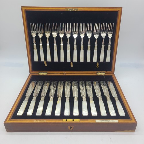 ANTIQUE GEORGE BUTLER & CO ENGLAND SILVER PLATE MOTHER OF PEARL CUTLERY ...