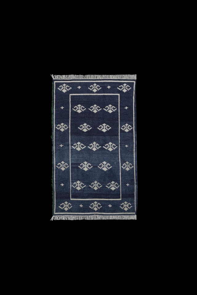Custom Handwoven Dhurrie Rug Color Indigo and White Design Handmade ...