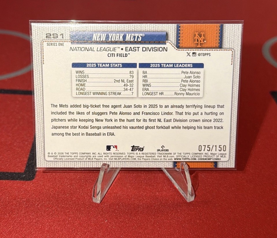 2026 Topps Series 1 Blue Holo Foil 75/150 NY Mets Team Card | eBay