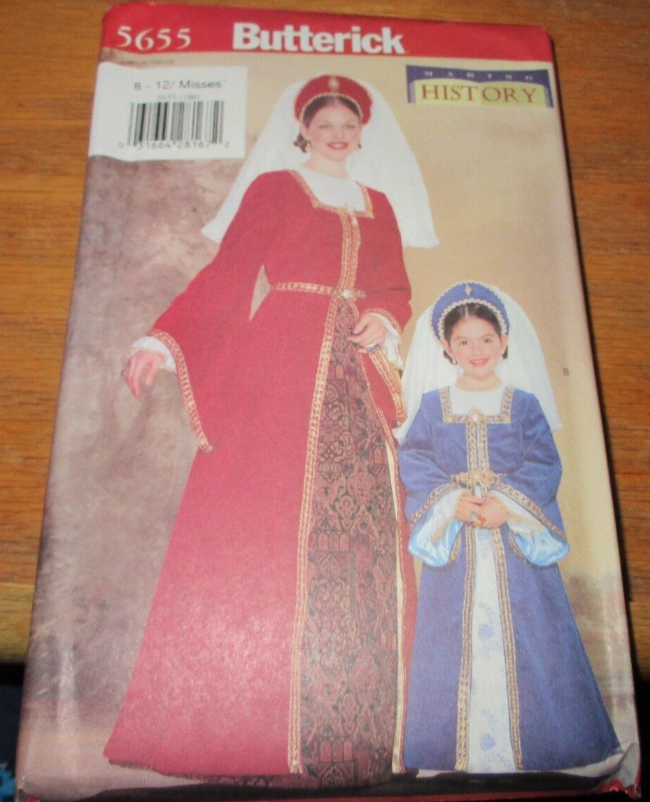 Butterick 5655 Renaissance Costume Dress Pattern Uncut Ladies Size 8 10 ...