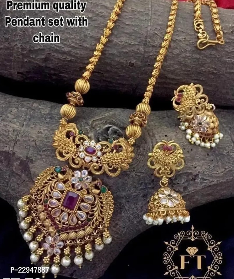 South Indian Bollywood Bridal Golden Long Necklace Fashion Wedding ...